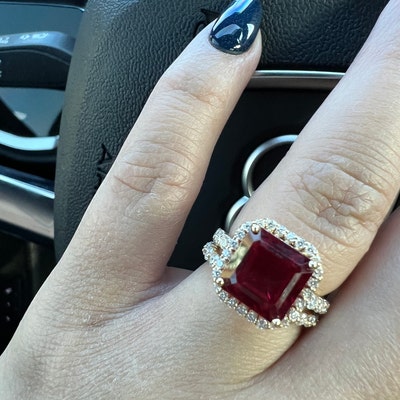 Asscher Cut Ruby Engagement Ring, Moissanite Engagement Ring, Asscher ...