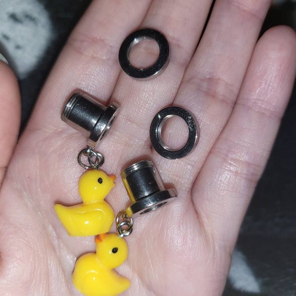 Quack Duck Dangle Gauges Rubber Ducky Earrings Steel Yellow Ducks ...