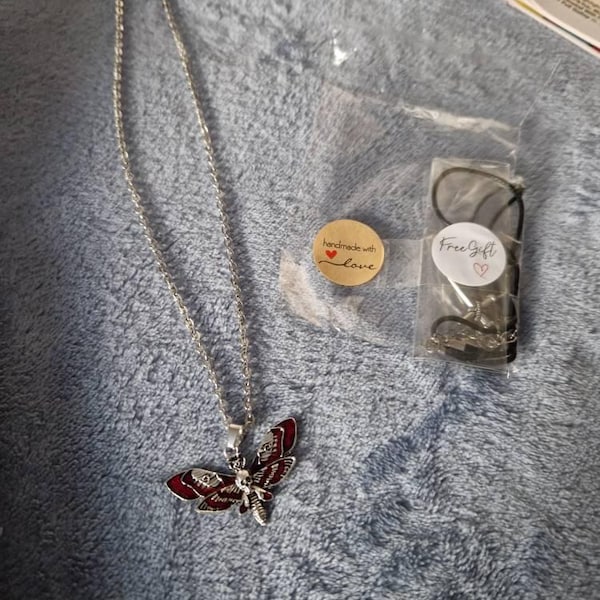 Blood Red Death Moth Head Hawkmoth Gothic Witchy Skull Pendant Silver ...