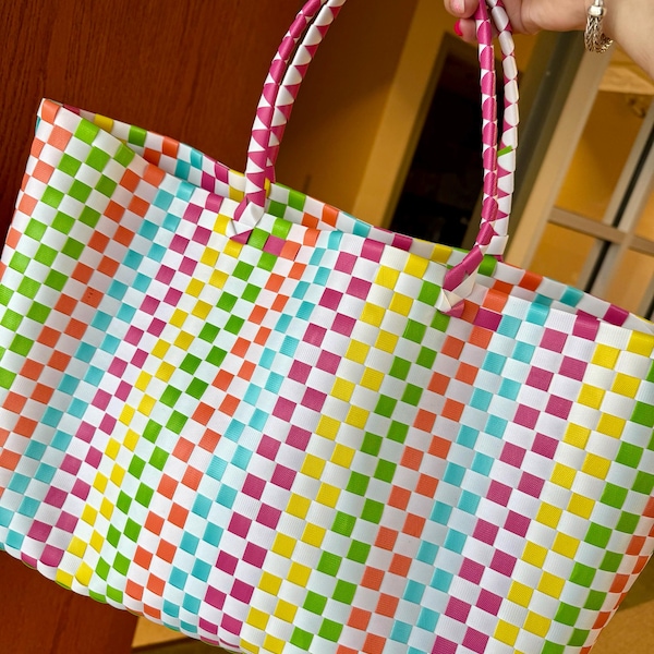 Large Fashion Woven Tote Bag. Woven With Recycled Plastic. Jelly Bag ...