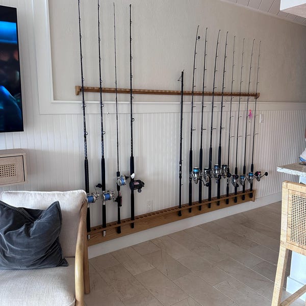 Vertical Fishing Rod Rack, Wall Mount, Solid Mahogany, Custom Size Pole ...