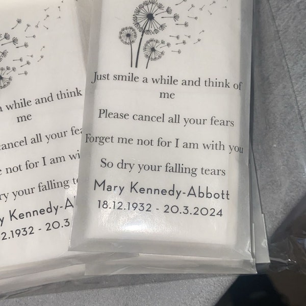 Remember Me Tissue Packets | Funeral Tissues | Funerals |biodegradable ...