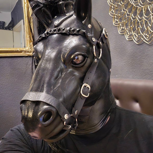 Pony Play Latex Mask, Black Horse Latex Hood, Fetish Handmade, Animal ...