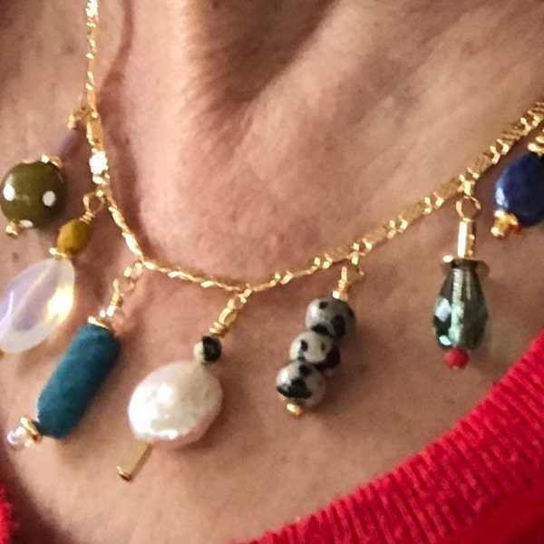 Colorful Statement Necklace, Colorful Charm Necklace, Layering Necklace ...