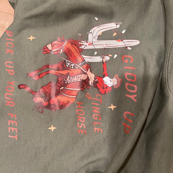 Cowboy Christmas Sweater, Giddy up Jingle Horse Pick up Your Feet, Howdy Country Christmas Horse ...