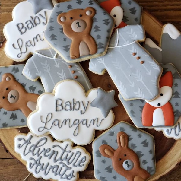 Adventure Awaits Baby Shower Cookies: Woodland Animals Party Favors ...