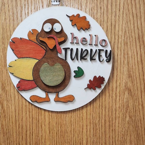 Hello Turkey Door Hanger SVG Laser Cut Files, Fall Thanksgiving Welcome ...