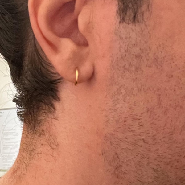Mens Hoop Earrings - Micro Silver Huggie Hoop Earrings Men - Silver ...