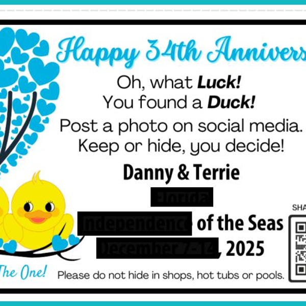 Wedding Anniversary Cruise Duck Tags, Personalized Cruising Duck Tags ...