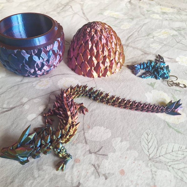 3D Printed Articulated Crystal Dragon and Egg, Flexible Fidget Toy ...