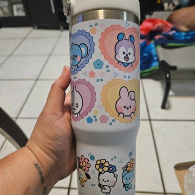 30 Oz Kpop Friends Floral Flip Straw Matte Stainless Steel Tumbler BTS ...