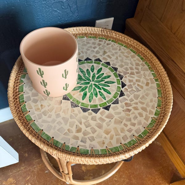 Oasis Boho Rattan Side Table Set, Bedside Table, Round Modern Coffee ...