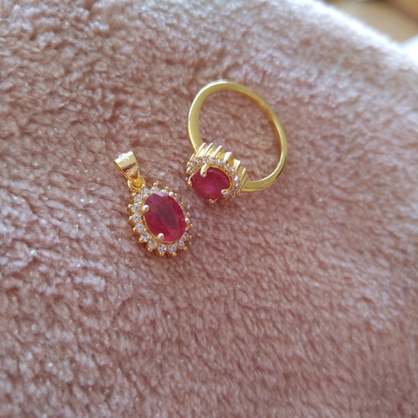 925 Sterling Silver\ Natural Ruby Jewelry Set\ Ruby Ring\ Ruby Earring ...