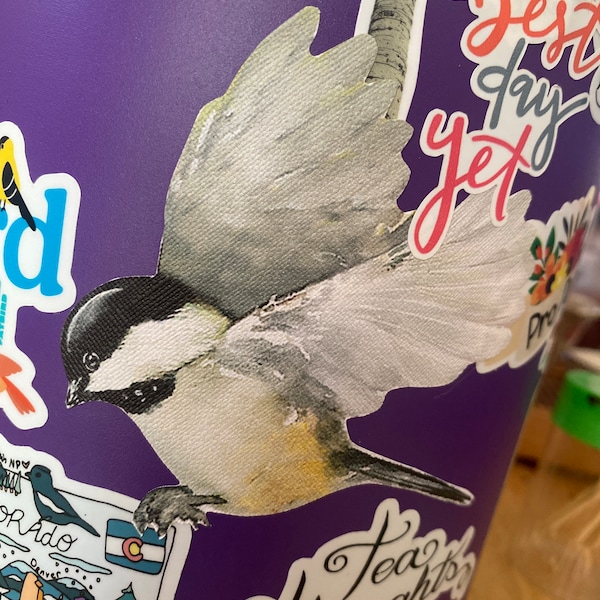 Flying Chickadee, Fabric Decal, Wall Decal Bird, Black-capped Chickadee ...