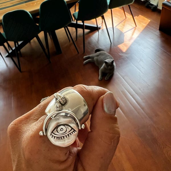 Long Statement Bold Chain Pendant, Antique Silver Disk Pendant, Silver ...