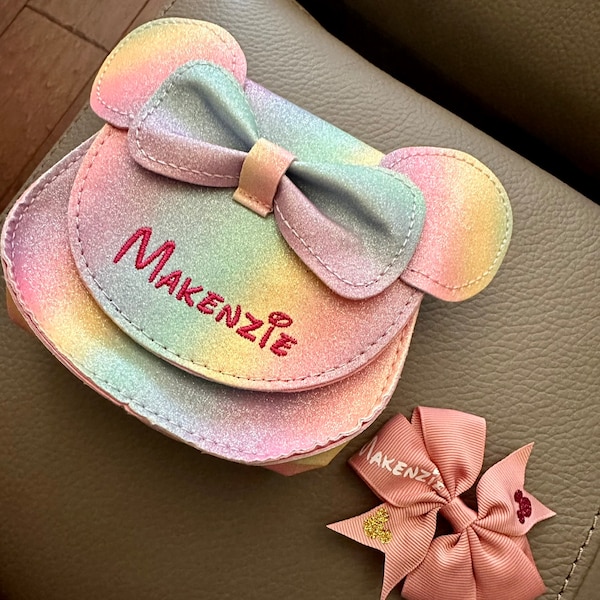 Personalized Embroidered Mouse-ear Crossbody Leather Toddler Purse With ...
