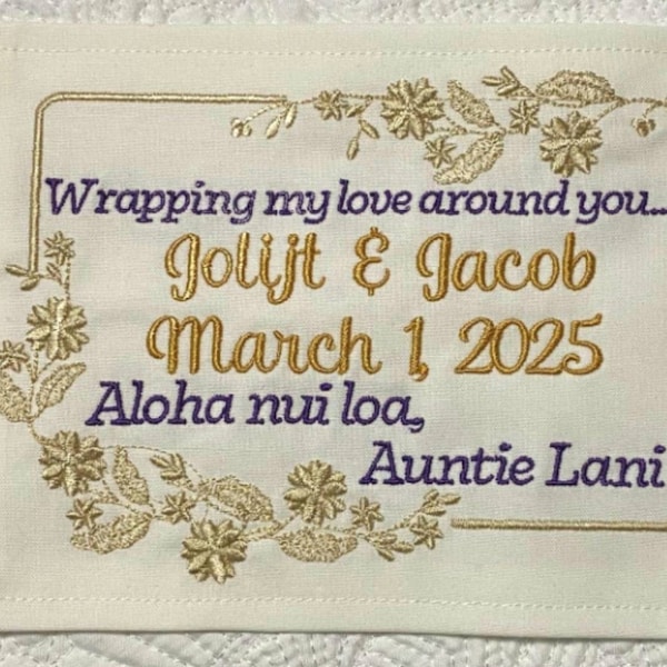 Custom Embroidered Floral Quilt Label | Embroidered Wedding Quilt Label ...