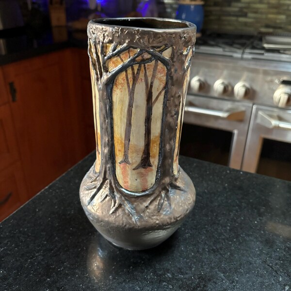Craftsman Style Vase, by Hog Hill Pottery, Bronze Green, Arts and Craft ...