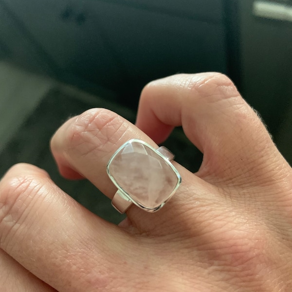 Rose Quartz Ring ~ Rectangular Ring ~ Sterling Silver 925 ~ Gemstone ...