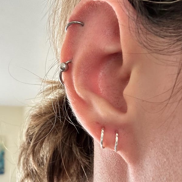 Sterling Silver Half Textured Tiny Twist Earrings | Double Hoop ...