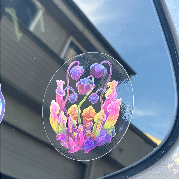 Holographic Pitcher Plant Sticker, 3" Circle Vinyl Decal, Art Nouveau ...
