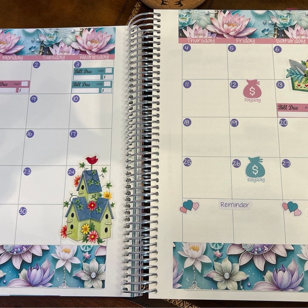 Floral Wooden Background Monthly Planner Sticker Kit, TBM BBP Workbook ...