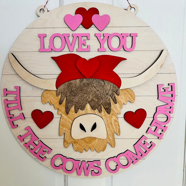 Highland Cow Valentine Door Sign SVG, Valentine Highland Sign, Fluffy ...