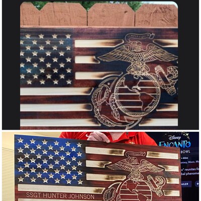 Rustic American Marine EGA Wooden Flag Custom Made From Premium Pine ...