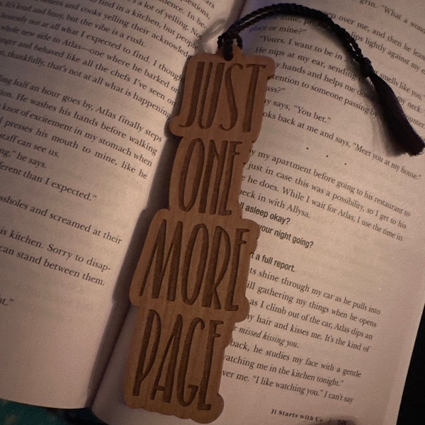 Wood Bookmark - Just One More Page - Laser Engraved Alder Wood Book ...