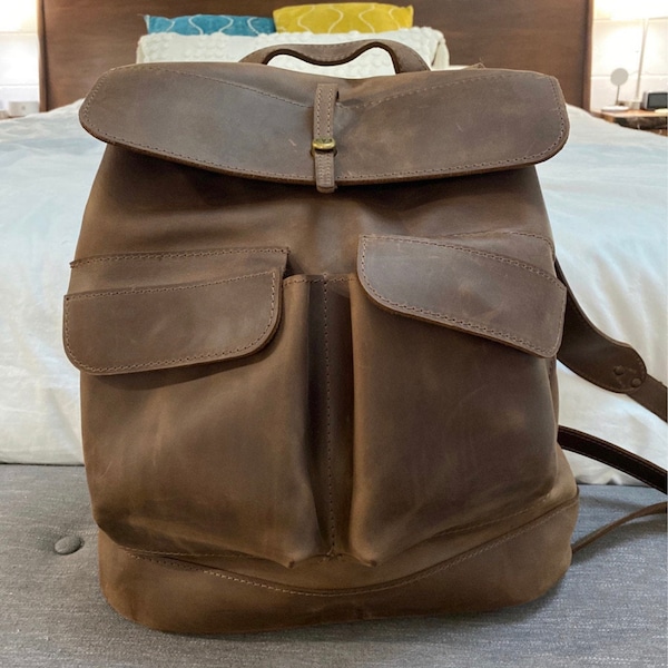 Handcrafted LEATHER BACKPACK in Cognac Brown Color With LINING / City ...