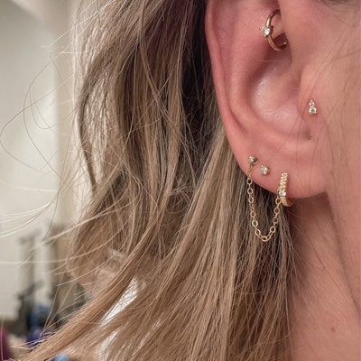 14k Solid Gold Micro CZ Triangle Internally Threaded Labret Stud Earring, 18gauge,lobe Tragus ...