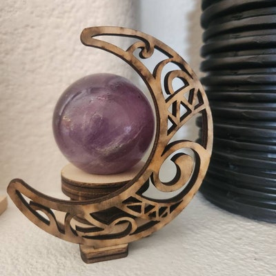Crescent Moon Sphere Stand / Quality Handmade/ Wooden/ Crystal Ball ...