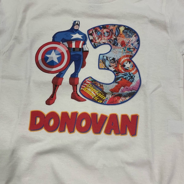 Captain America Superhero Personalized T-shirt, Customize NAME AGE Tee ...