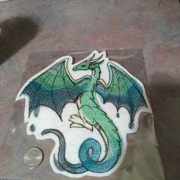Green Dragon Patch Flying Dragon Patch Embroidery Dragon Teal Green ...