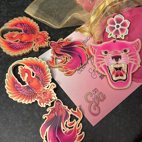 BOOM BOOM BOOM Gold Statement Acrylic Earrings Oldschool Style Tattoo ...