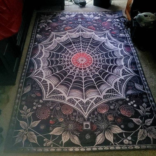 Gothic Black Cat Rug for Cottage Goth Decor, Floral Dark Academia Rug ...