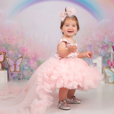 Angle Wings Girl Prom Gown Pink Baby 1st Birthday Outfit - Etsy