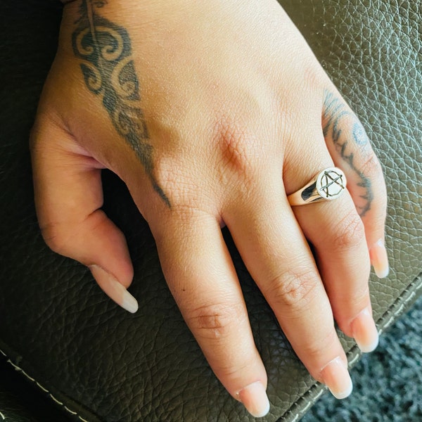 Anarchy Ring,small, Round Top, Sterling Silver, Signet,pinkie Ring ...