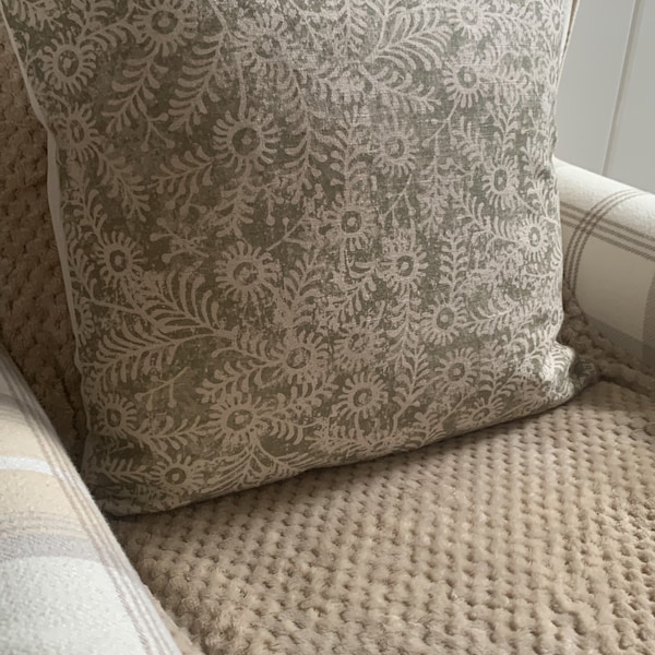 Neptune 'orla' Moss Green Thistle Pattern Fabric Handmade Cushion ...