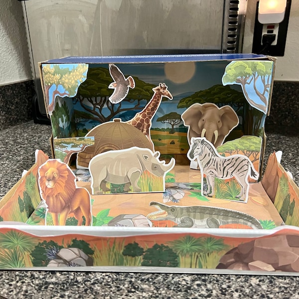 Printable Shoebox Diorama Kit, Create a Savanna Habitat, Animals ...