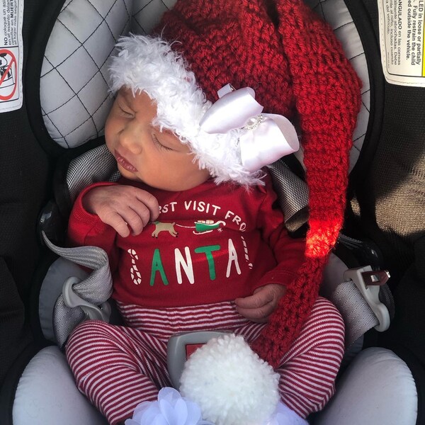 Baby Santa Hat- Newborn Santa Hat- Long Tail Hat- Santa Christmas Hat ...