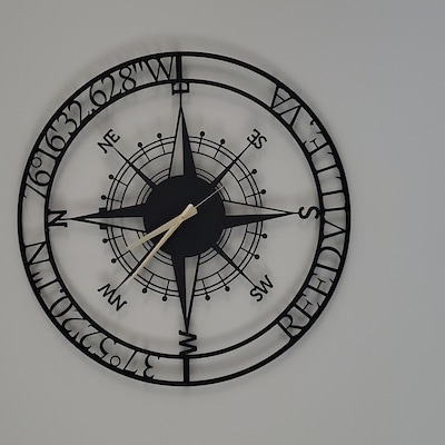 Personalized Compass Metal Wall Clock Custom Coordinates Wall - Etsy