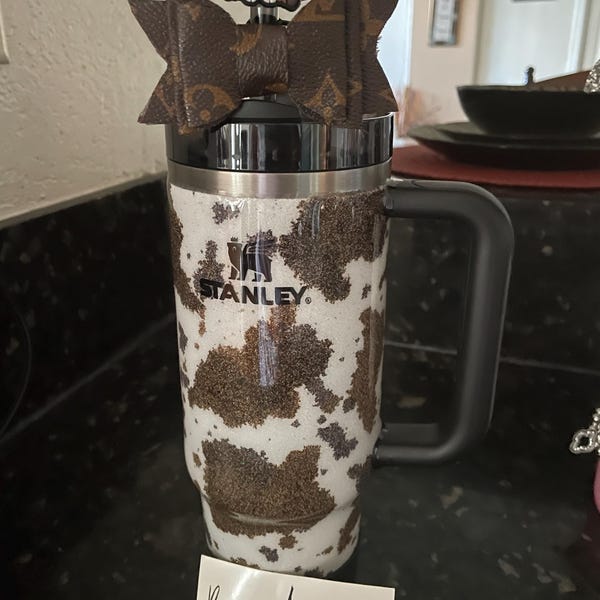 Custom Cow Hide Authentic Stanley Tumbler Epoxy Glitter Black Cow