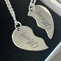 Personalised Engraved Split Hearts Shape Necklace, Custom Names ...