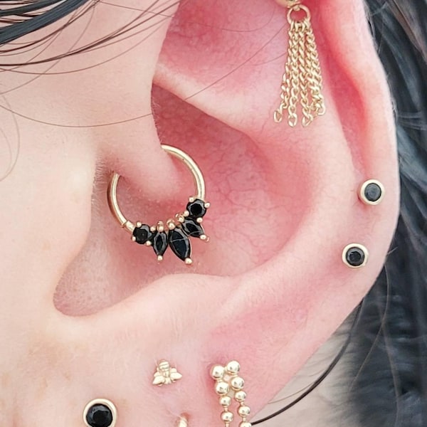 14K Solid Gold Barbed Wire Septum Ring, Gold Seam Hoop Ring, Helix Hoop ...