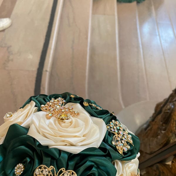 Royal Blue Bouquet Quince Ramo Sweet 16 Handmade Ribbon Roses Gold ...