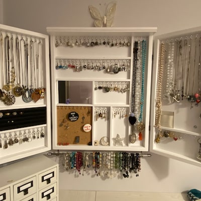 Jewelry Cabinet. Large Earrings Case Jewelry Storage. Wall Mounted ...