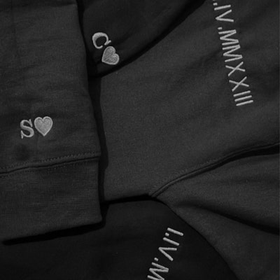 Embroidered Initial OLD ENGLISH FONT Heart Couple's Crewneck Sweatshirt ...