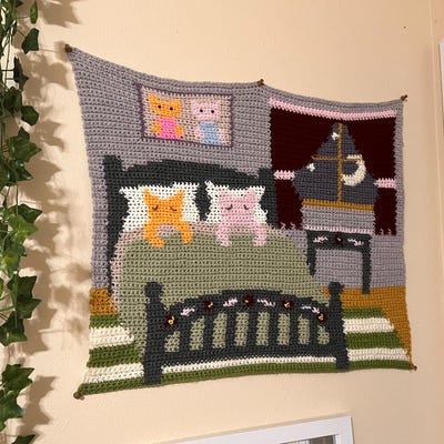 Goodnight Kitty Crochet Tapestry Pattern / Wall Hanging / Wall Art ...