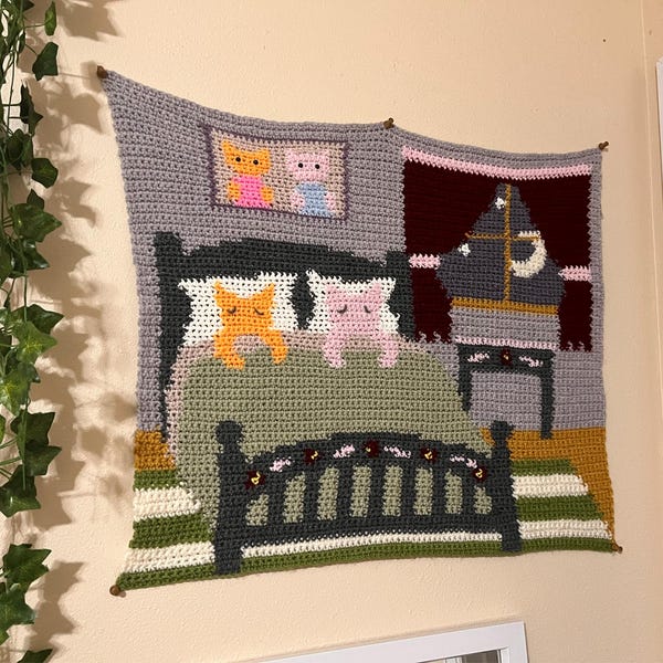 Goodnight Kitty Crochet Tapestry Pattern / Wall Hanging / Wall Art ...